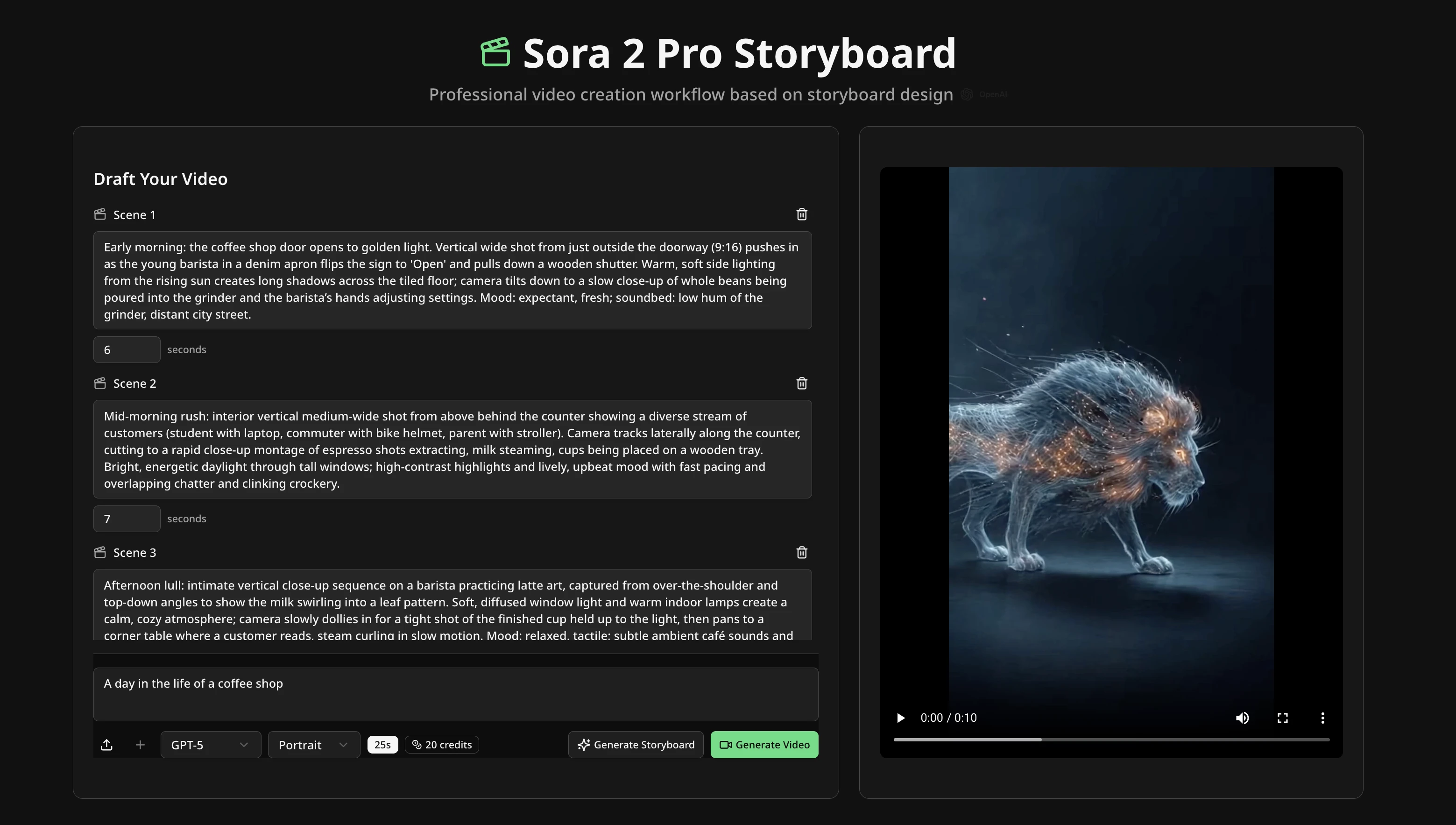 Sora 2 Pro Storyboard - KI Storyboard Video Generator